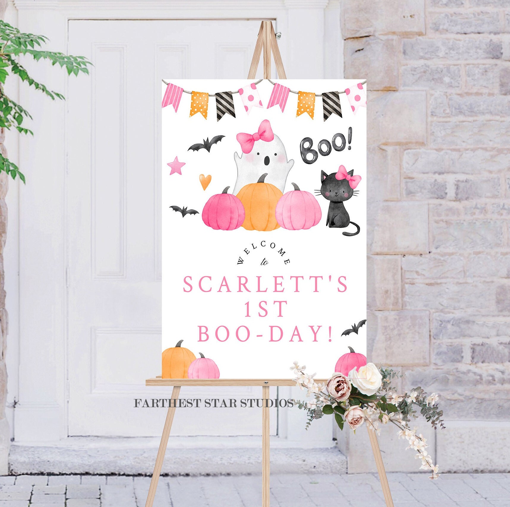 Boo Birthday Girl Sign, Pink and Orange Halloween Birthday, Boo I'm Two ...