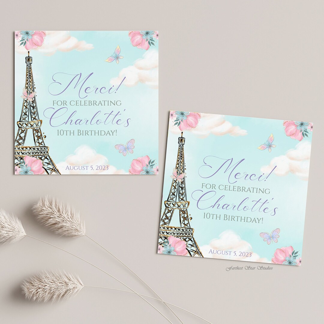 Paris Themed Thank You Tags, Paris Party Favor Tags, French Birthday ...