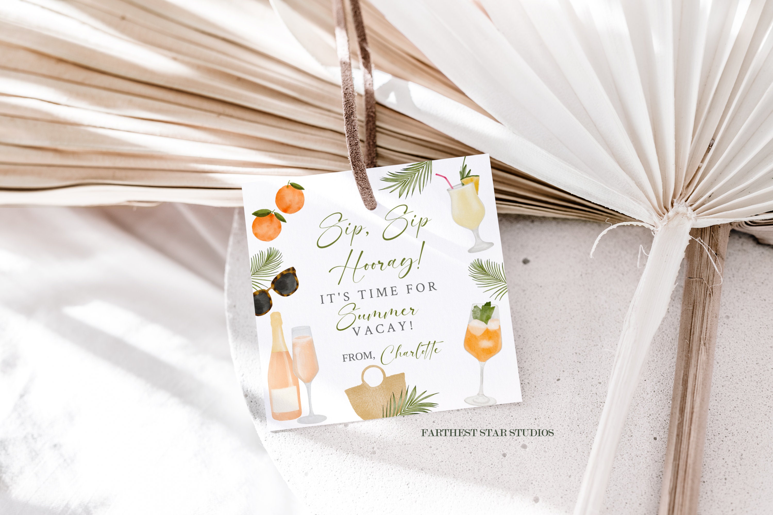 Sip Sip Hooray Summer Teacher Appreciation Tags or Sticker, End of Year ...