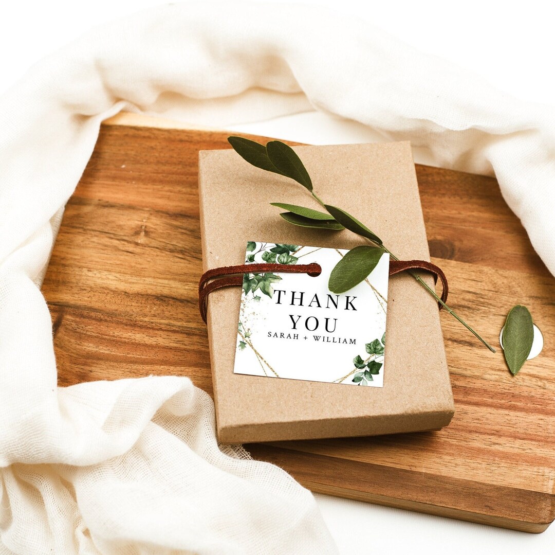 Geometric Ivy Green and Gold Thank You Tags, Fall Wedding Favor Tag ...