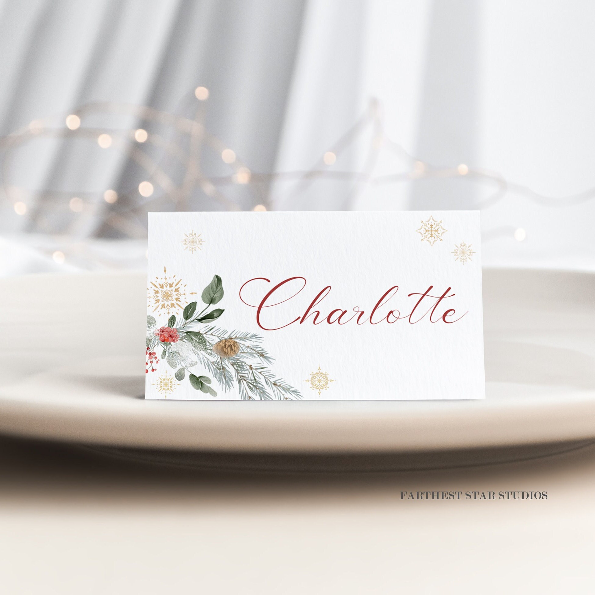 Holiday Name Card and Menu Bundle, Holiday Table Decor, Holiday Place ...