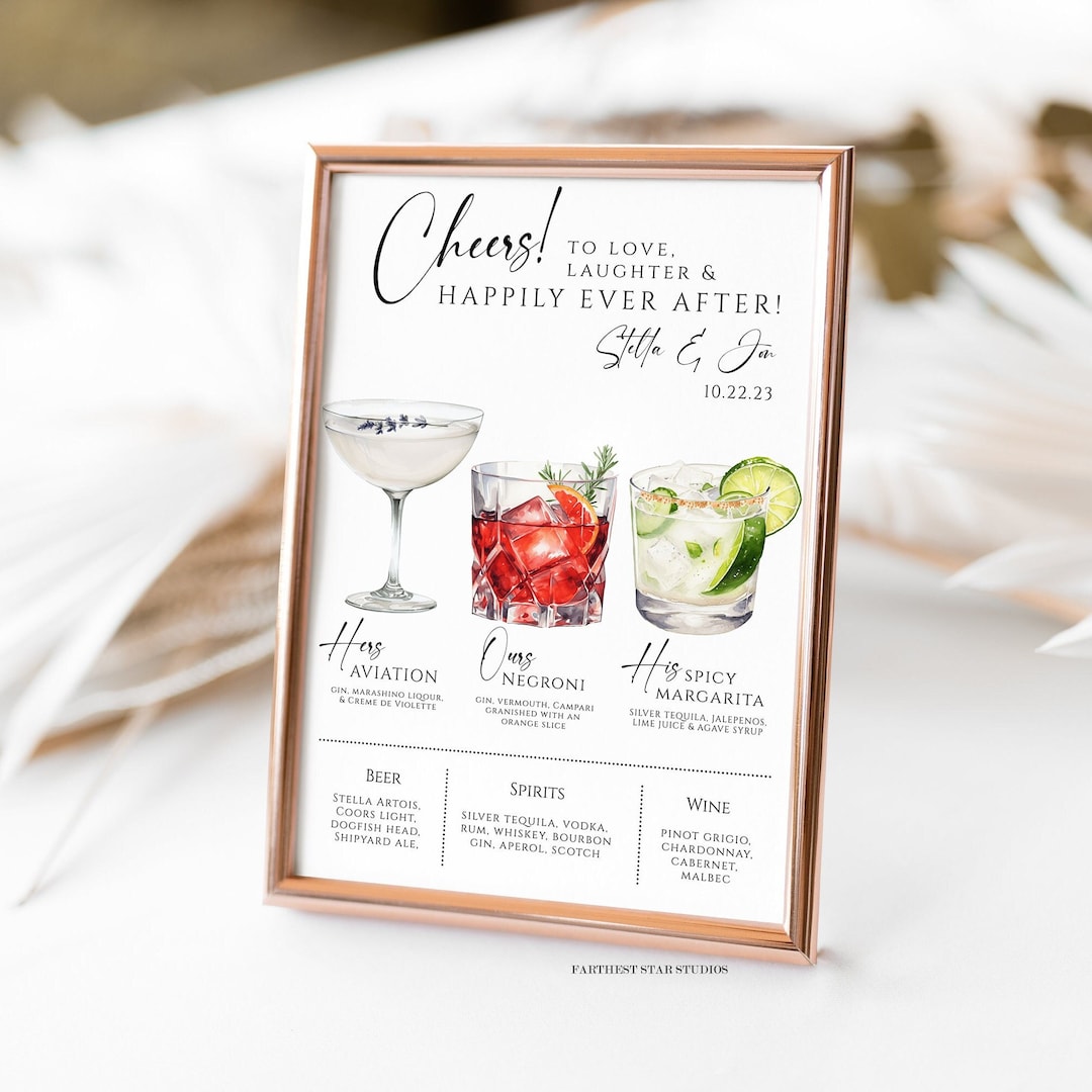 Cheers! Bar Menu, Modern Bar Menu Template, Signature Drink Menu ...