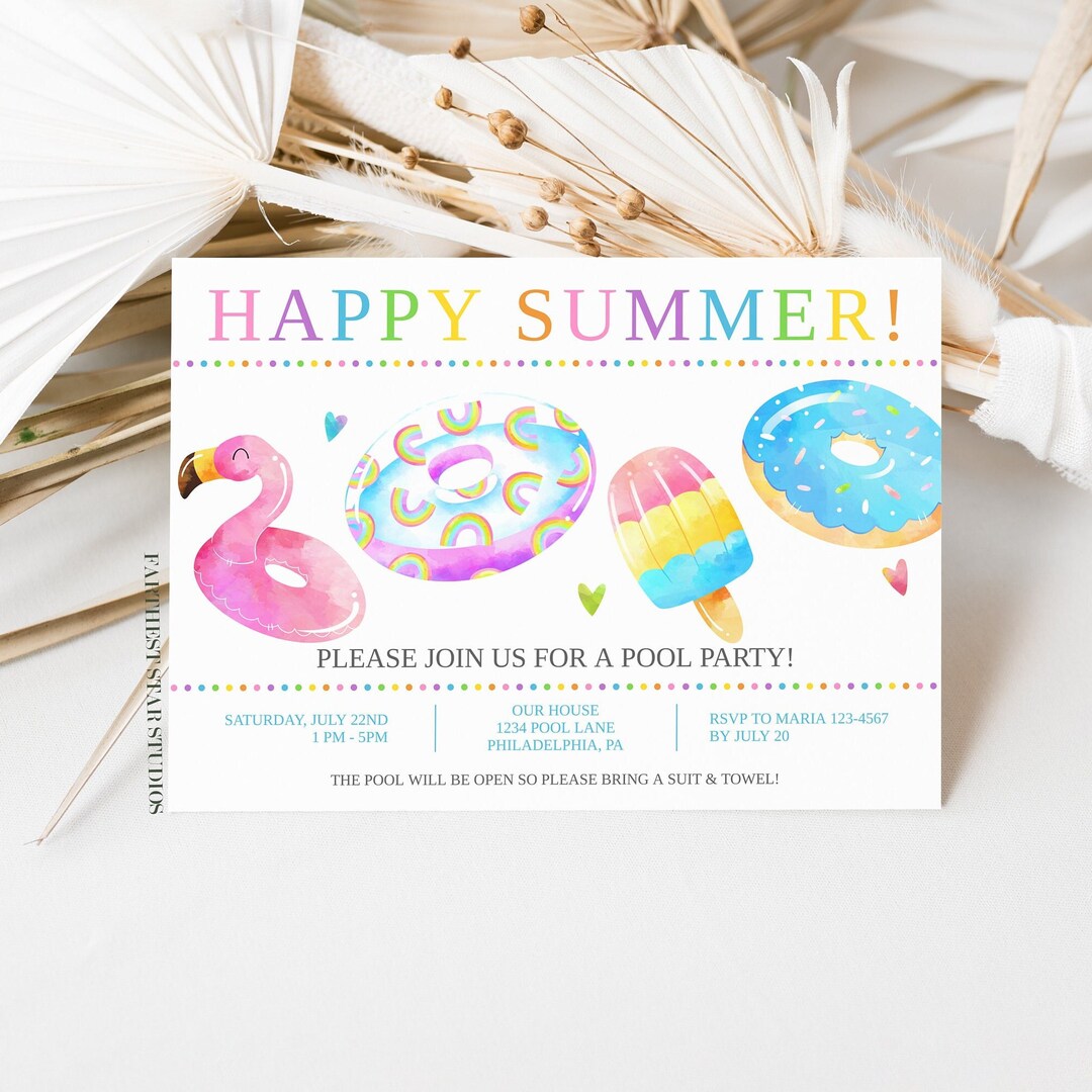Pool Party Invitation, Summer Party Invite, Neighborhood Party Invite ...