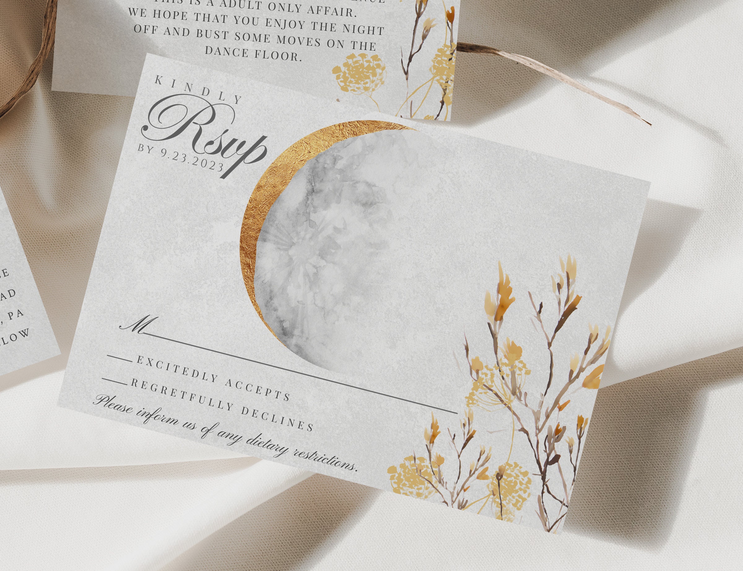 Rustic Golden Moon Printable Wedding Invitations, Celestial Wedding ...