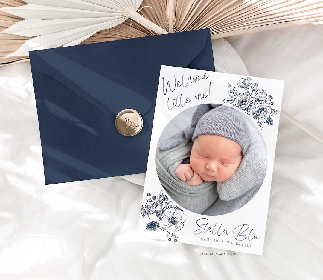 French Toile Birth Announcement, Adoption Day Digital Download, Photo ...