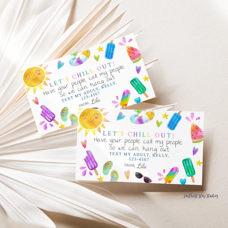 Summer Playdate Cards, Summer Play Date Card, Printable End of School ...