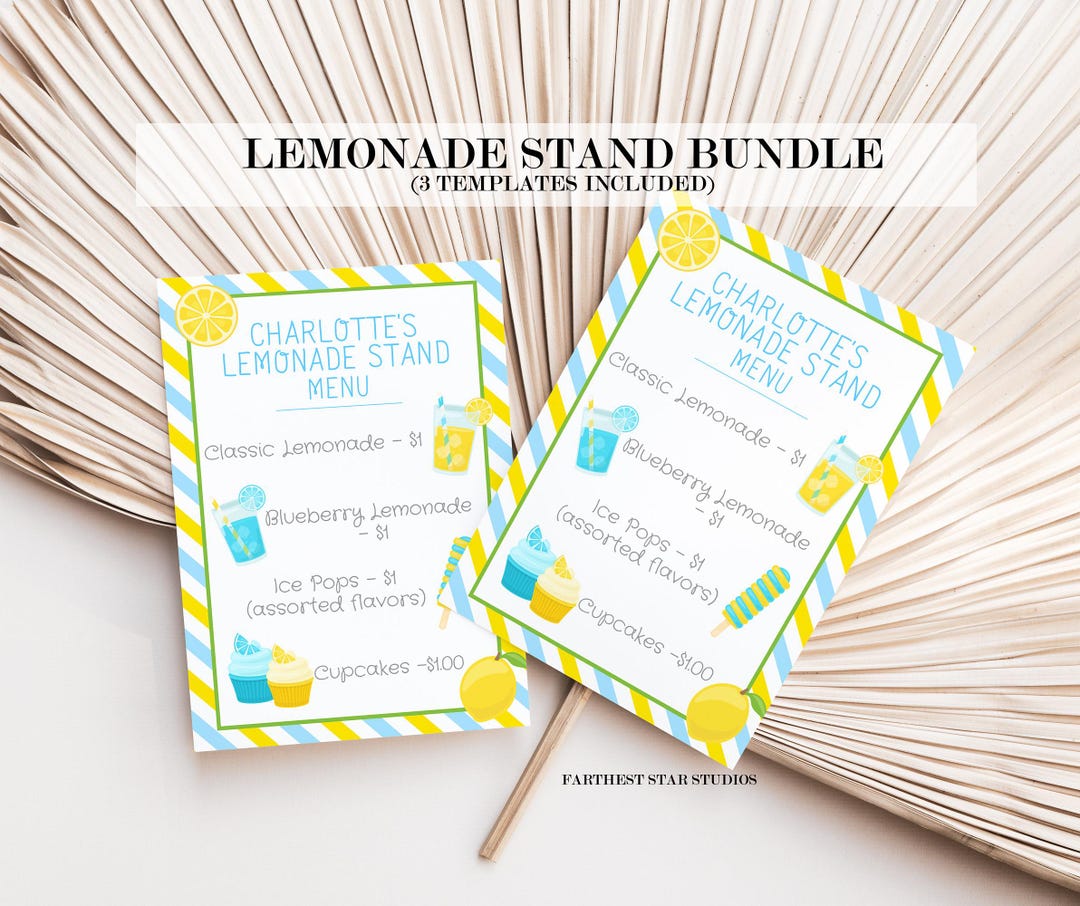 Lemonade Stand Bundle, Lemonade Stand Sign, Lemonade Stand Menu, Kids ...