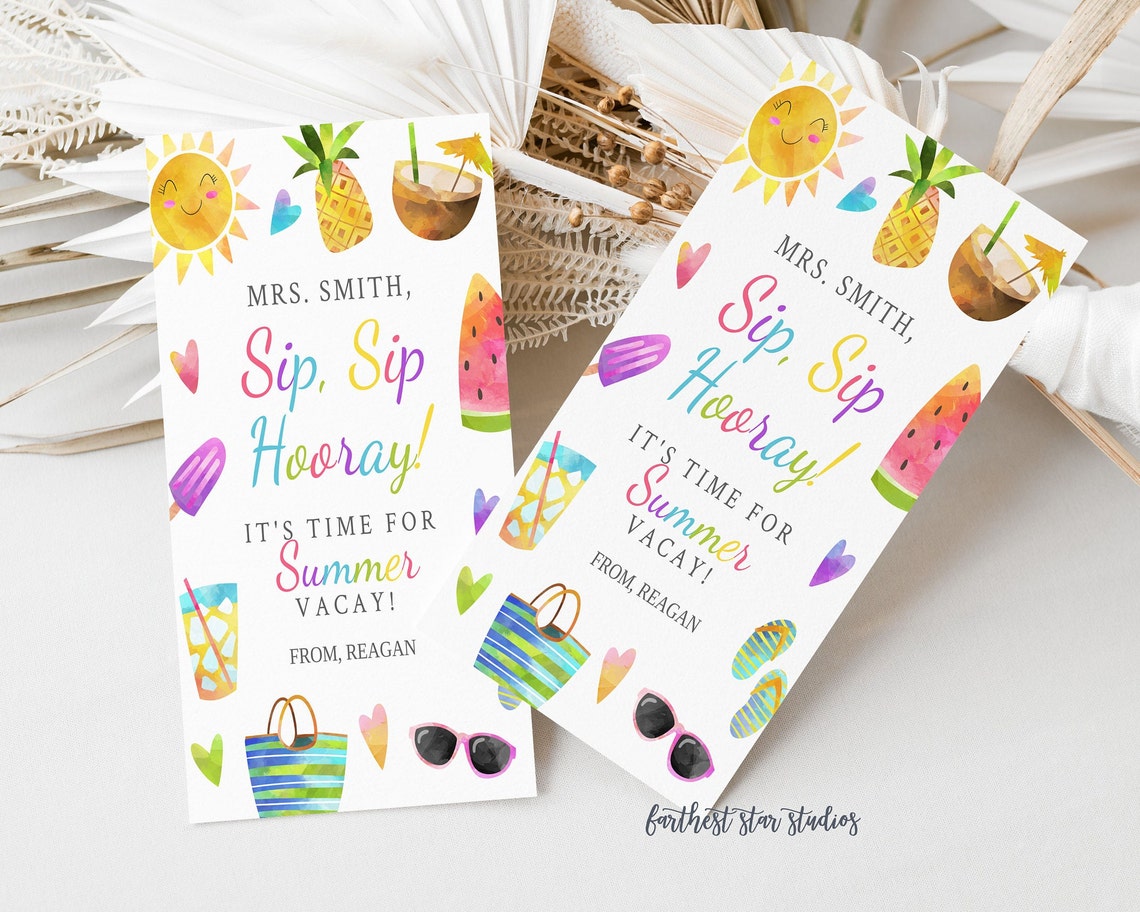Sip Sip Hooray Summer Teacher Appreciation Thank You Wine Labels or ...