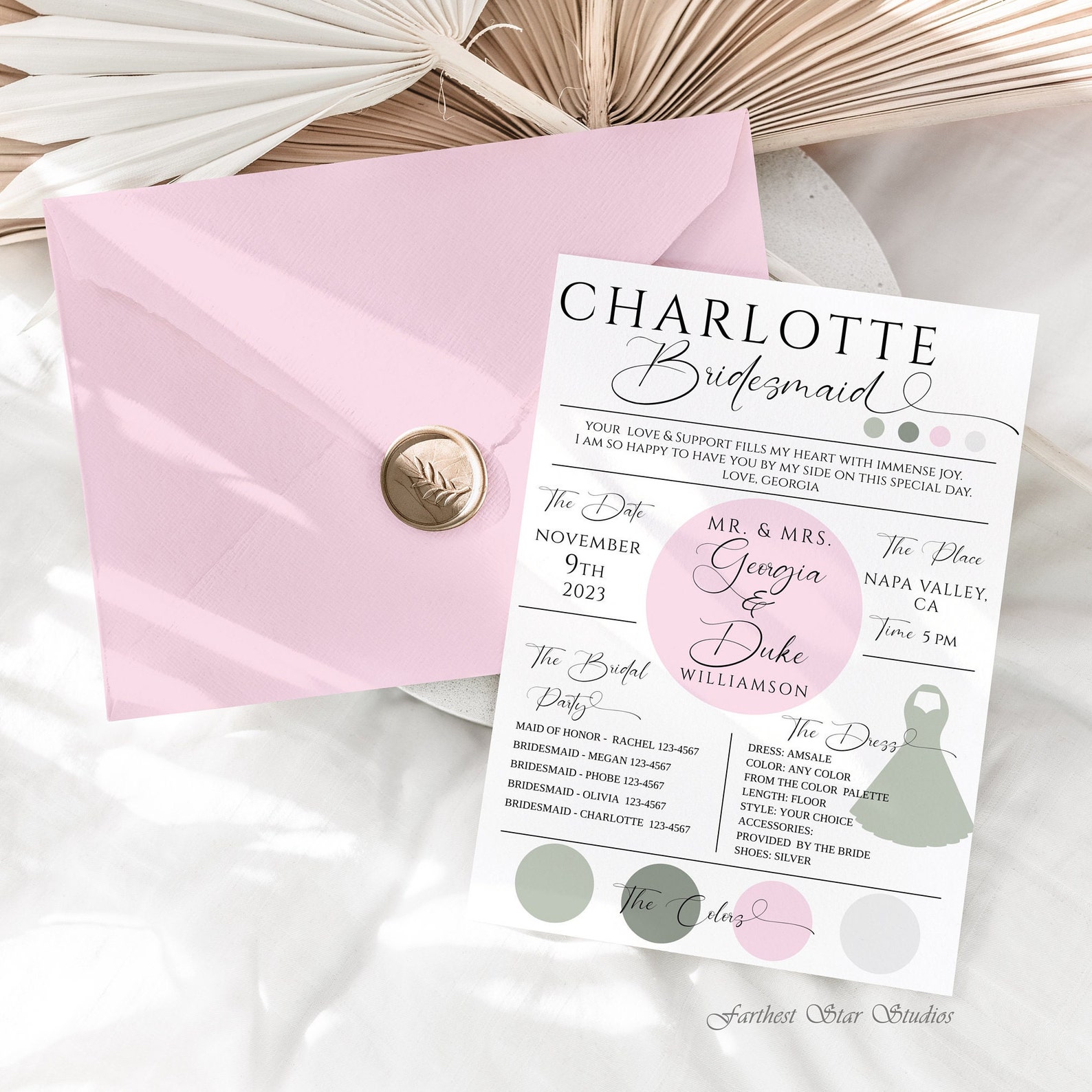 Bridal Party Info Card, QR CODE, Minimalist Bridesmaid Proposal Card ...