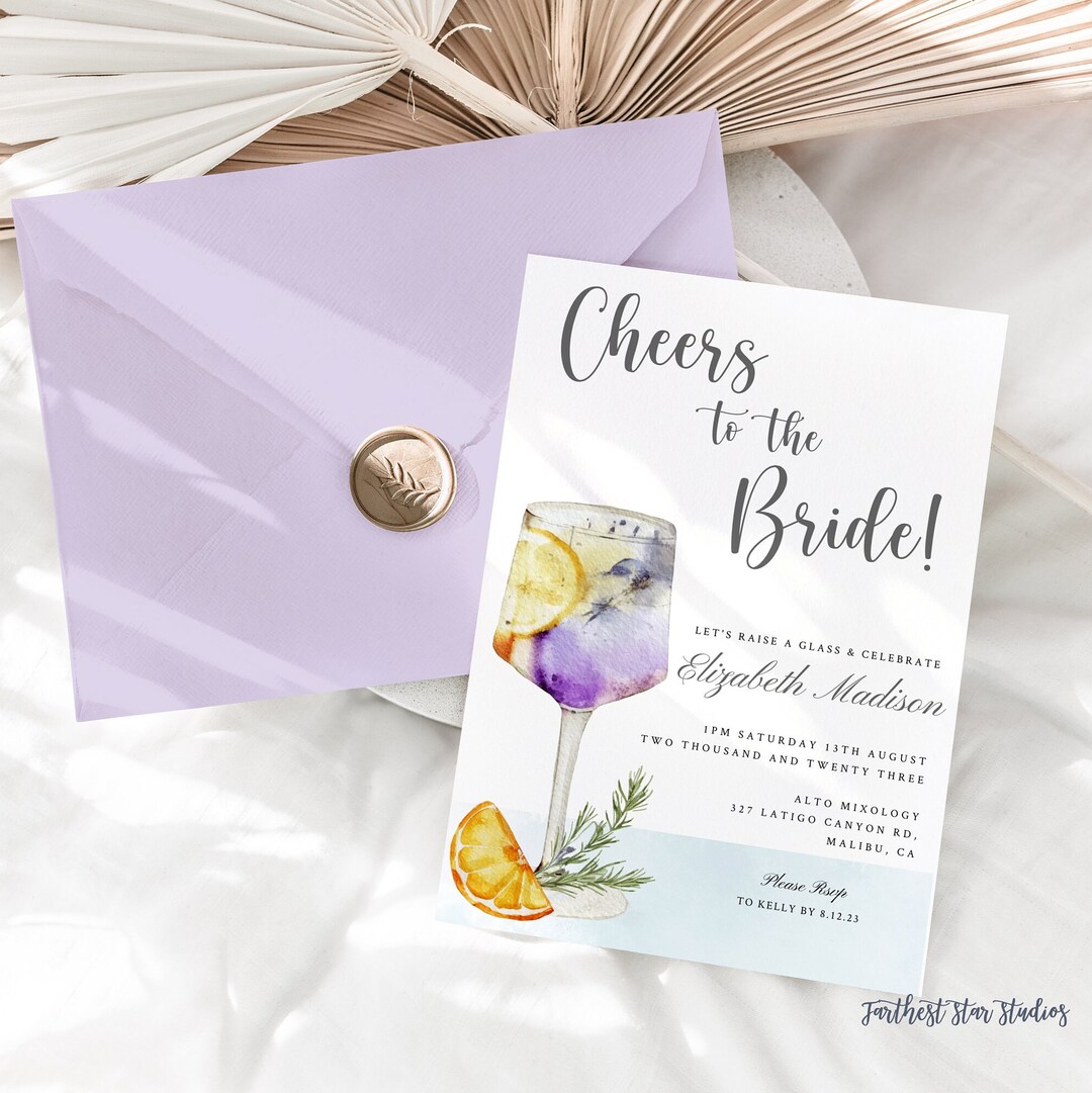 LAVENDER Cheers to the Bride Invitation, Cheers Bridal Shower Invite ...