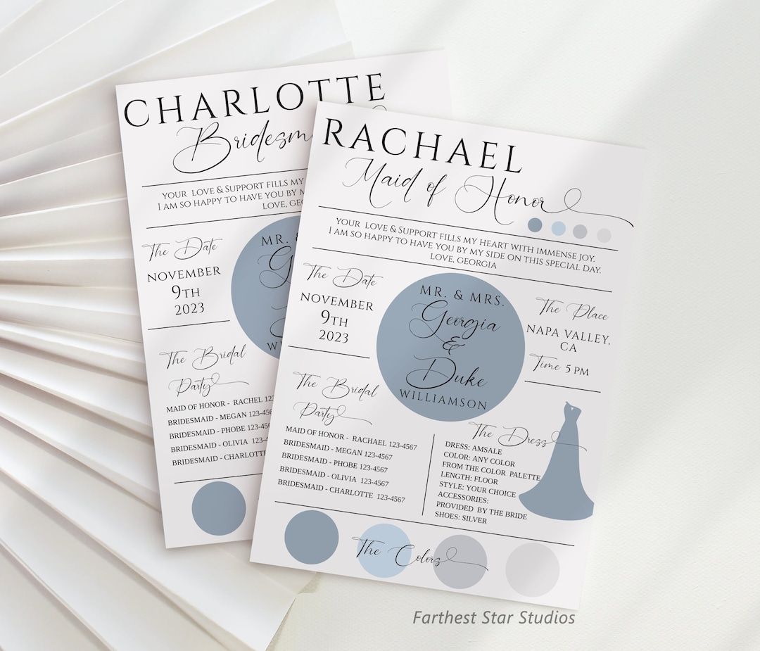 Bridal Party Info Card - QR Code Card, Minimalist Bridesmaid Proposal ...