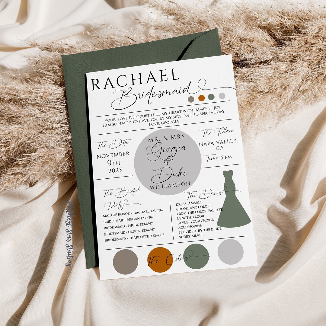 Bridal Party Info Card, QR CODE, Minimalist Bridesmaid Proposal Card ...