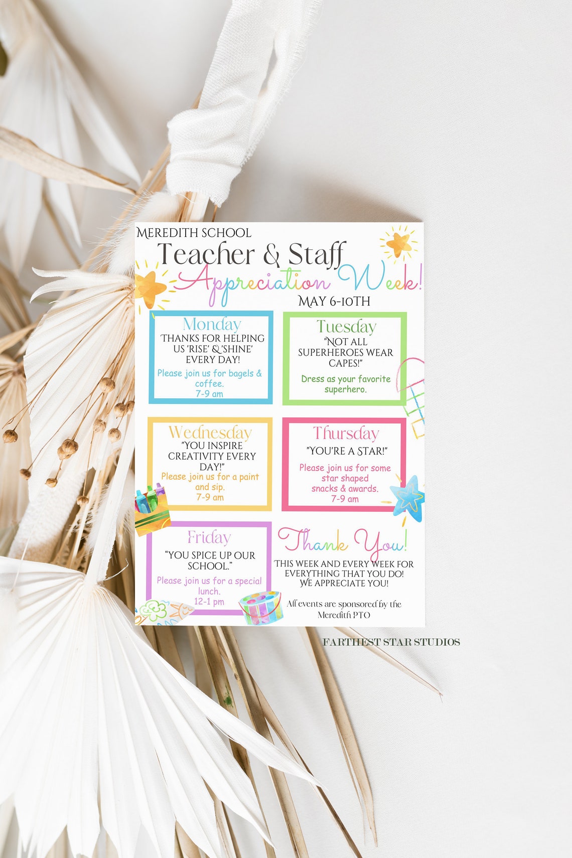 Teacher Appreciation Week Itinerary Flyer, Teacher Staff Appreciation ...