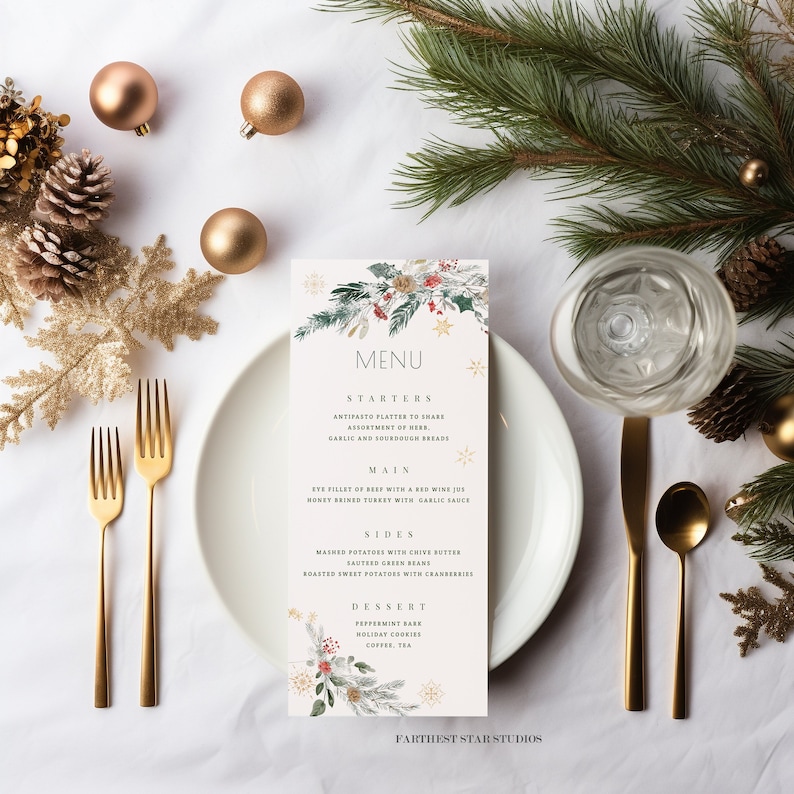 Christmas Party Menu, Holiday Bakery Menu, Minimalist Winter Menu ...
