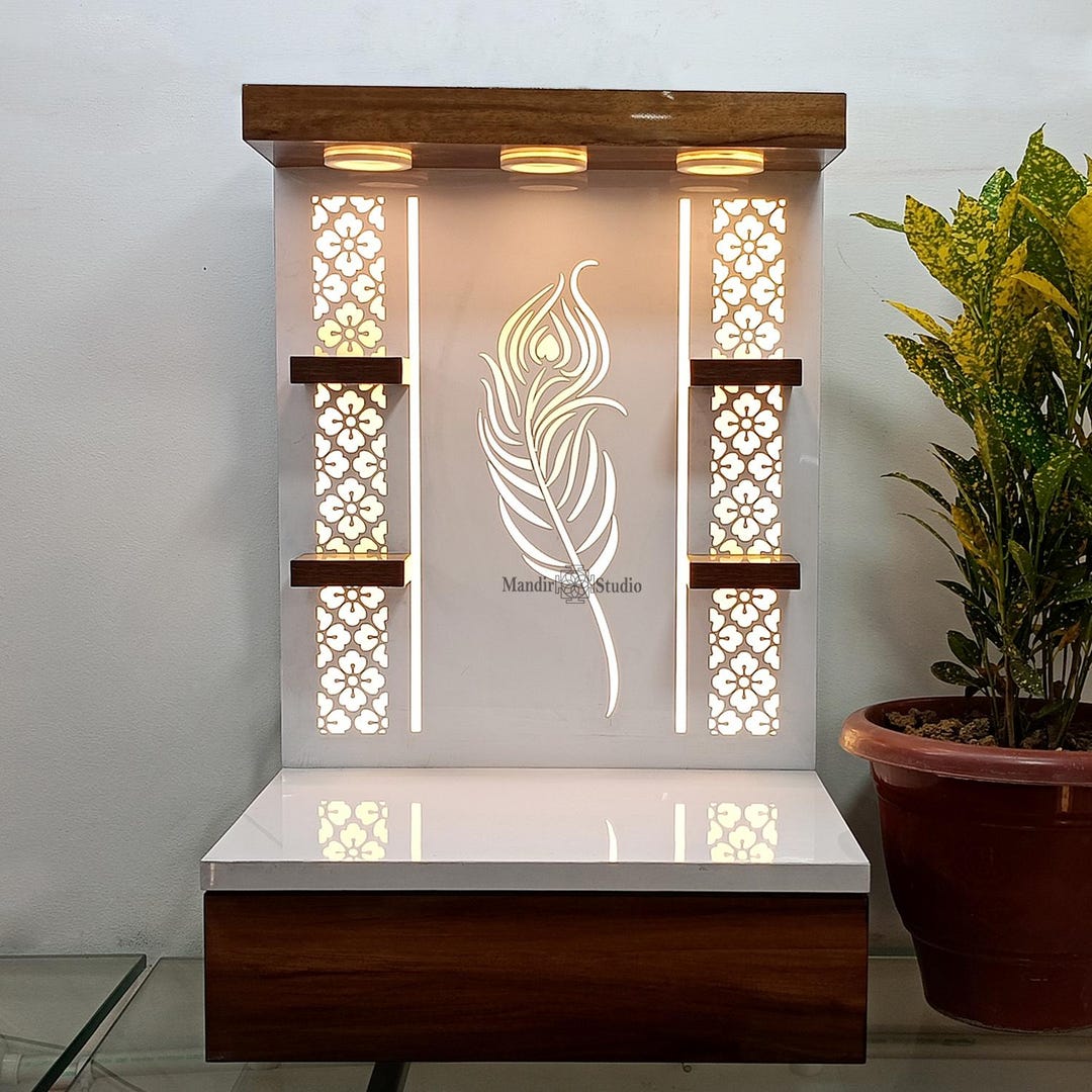 Wooden Puja Mandir With LED Lights | Home Temple (24x16x12 Inches) - Etsy