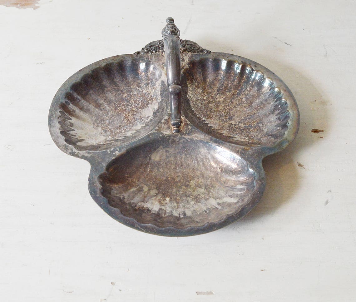 Triple Shell Silver Serving Dish Shell Serving Dish Silver | Etsy