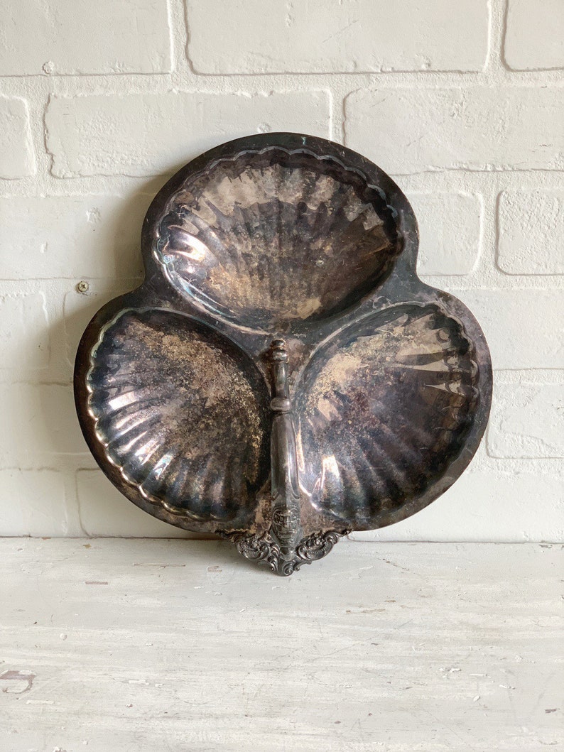 Triple Shell Silver Serving Dish Shell Serving Dish Silver | Etsy