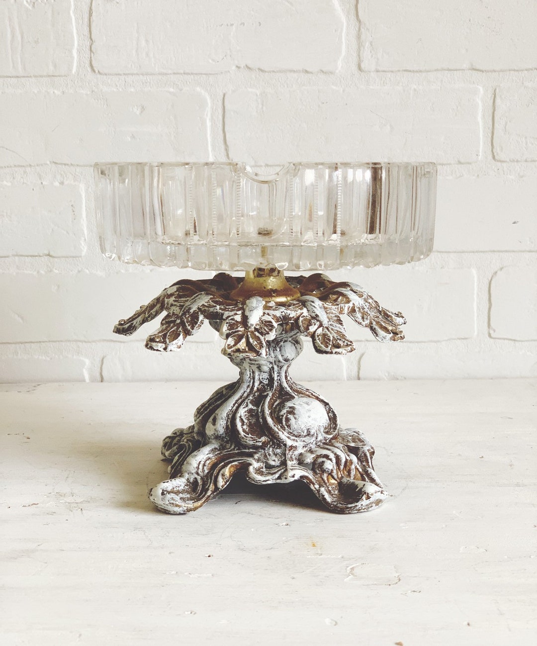 Vintage Compote, Vintage Glass Compote, Vintage Brass and Glass Compote ...