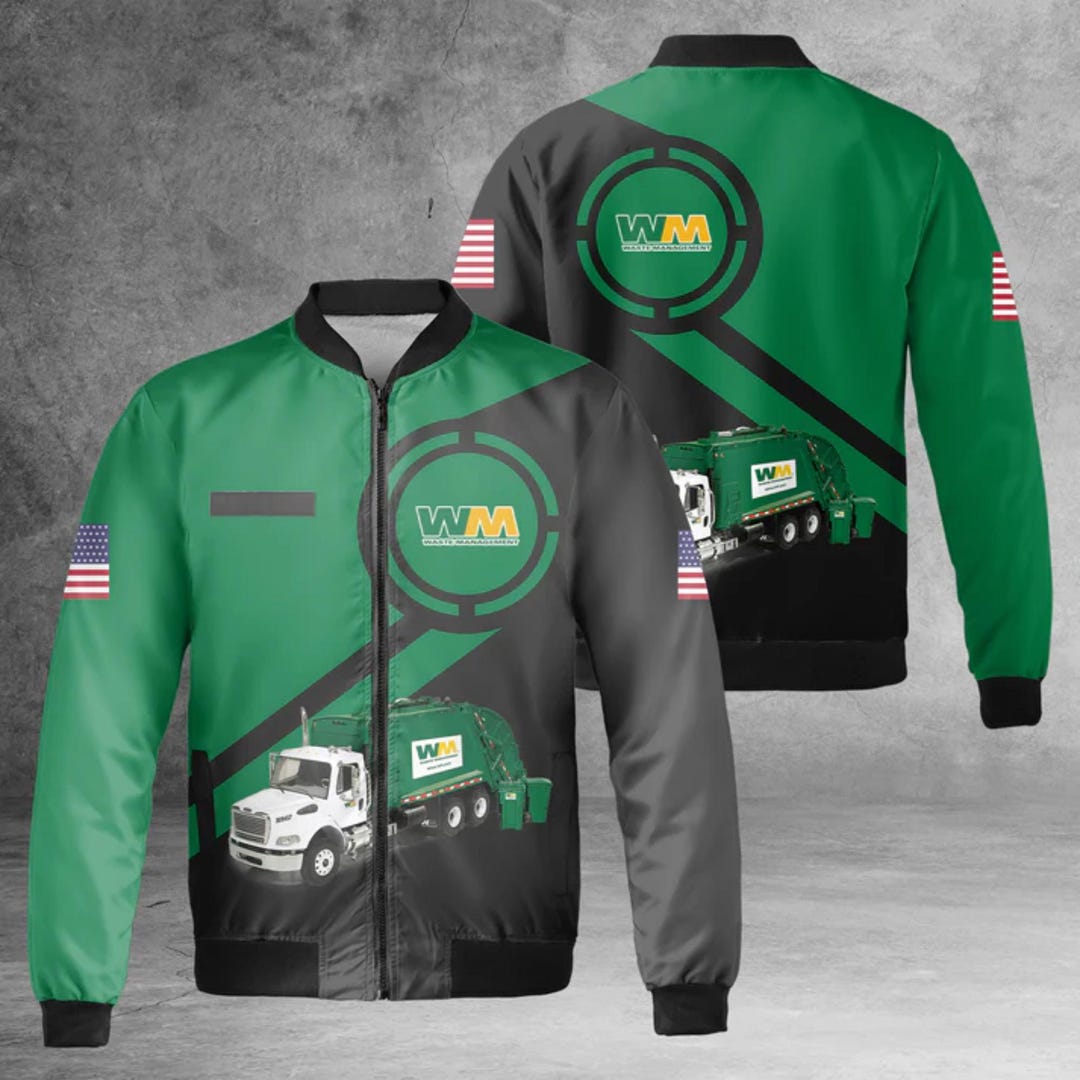 Waste Management Bomber Jacket With Garbage Truck Print and American ...