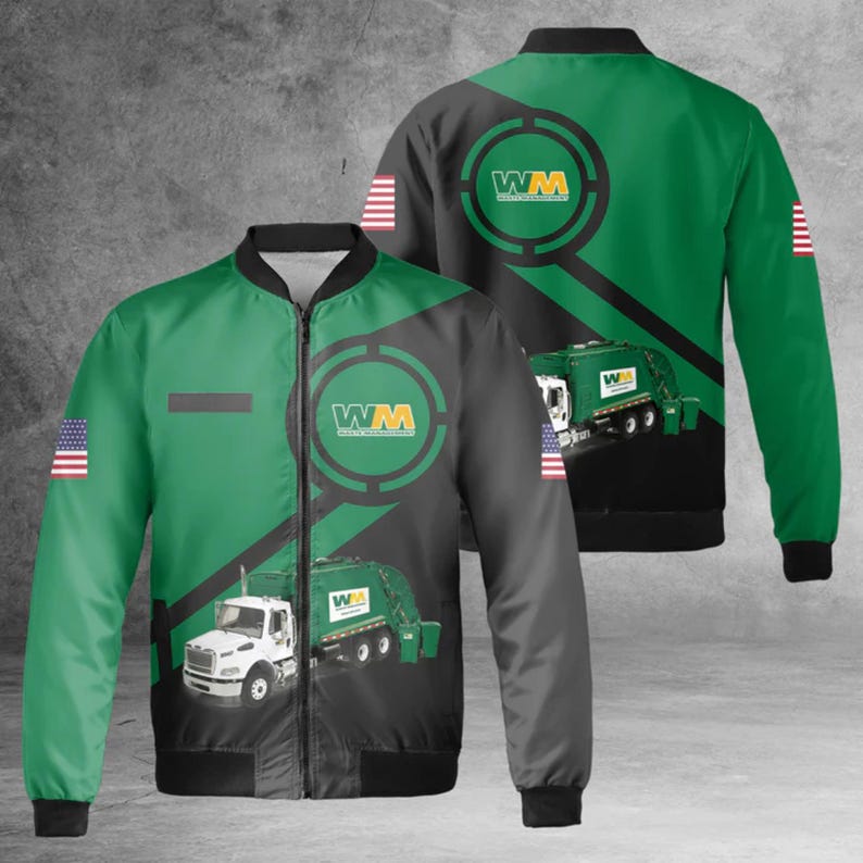 Waste Management Bomber Jacket With Garbage Truck Print and American ...