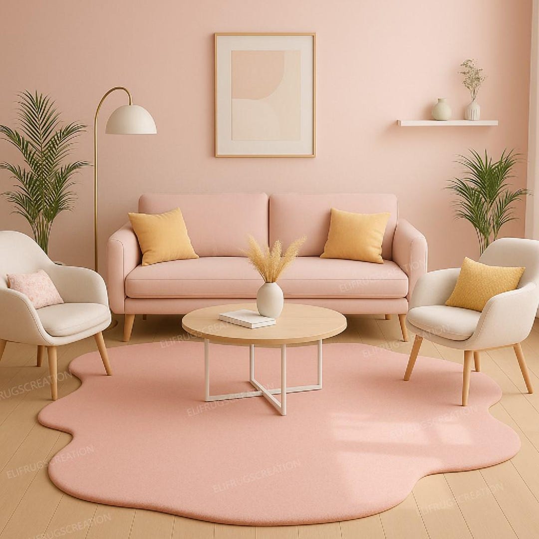 Handmade Blush Pink Abstract Rug: Modern Boho Floor Mat - Etsy