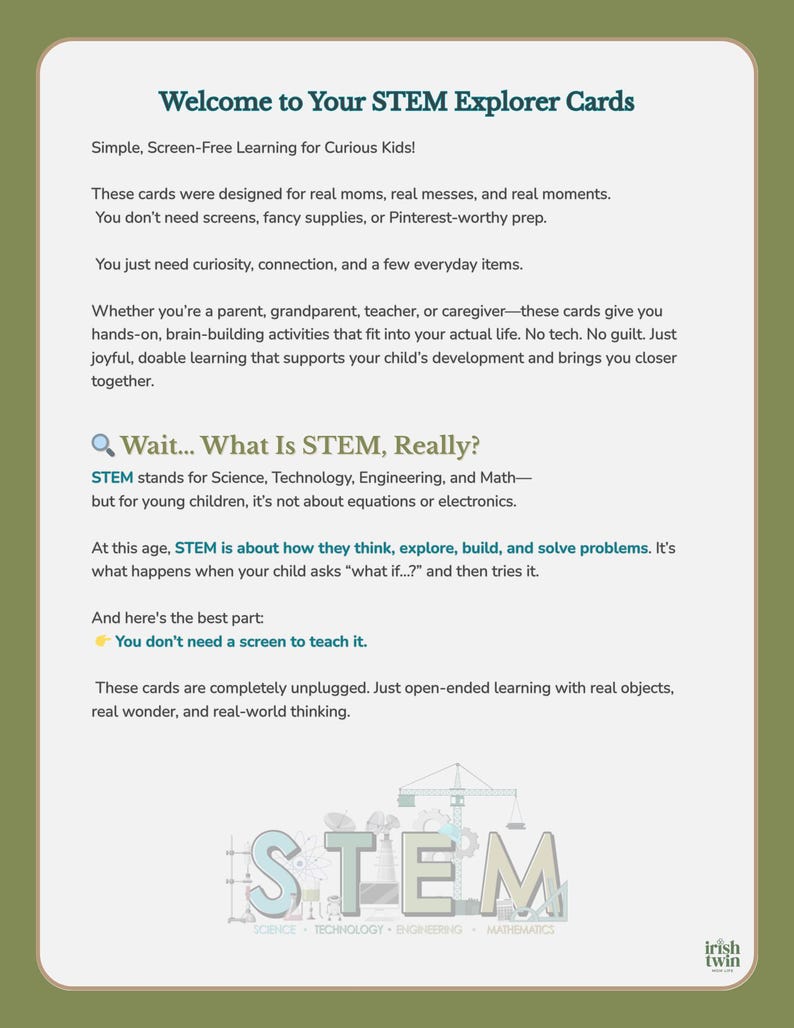 Beginner STEM Explorer Cards | 30+ Screen-free Learning Activities for ...