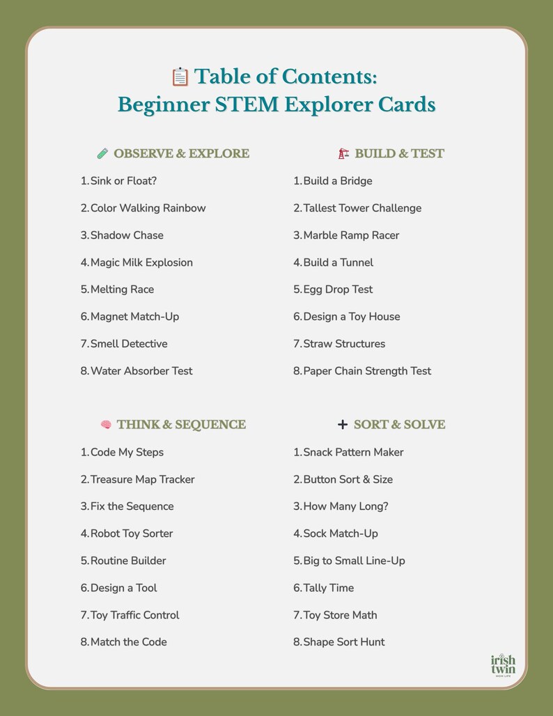 Beginner STEM Explorer Cards | 30+ Screen-free Learning Activities for ...