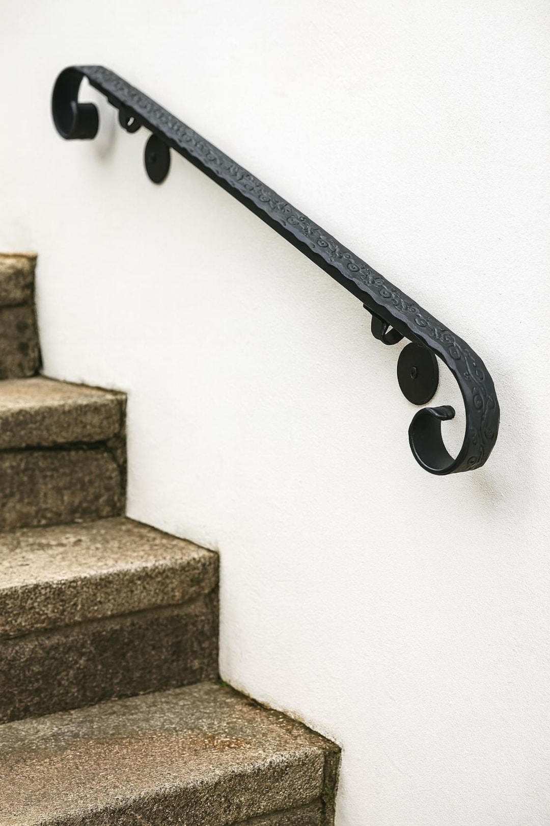 Forged Wrought Iron Stair Handrail, Floral Scroll Design, Made in USA ...