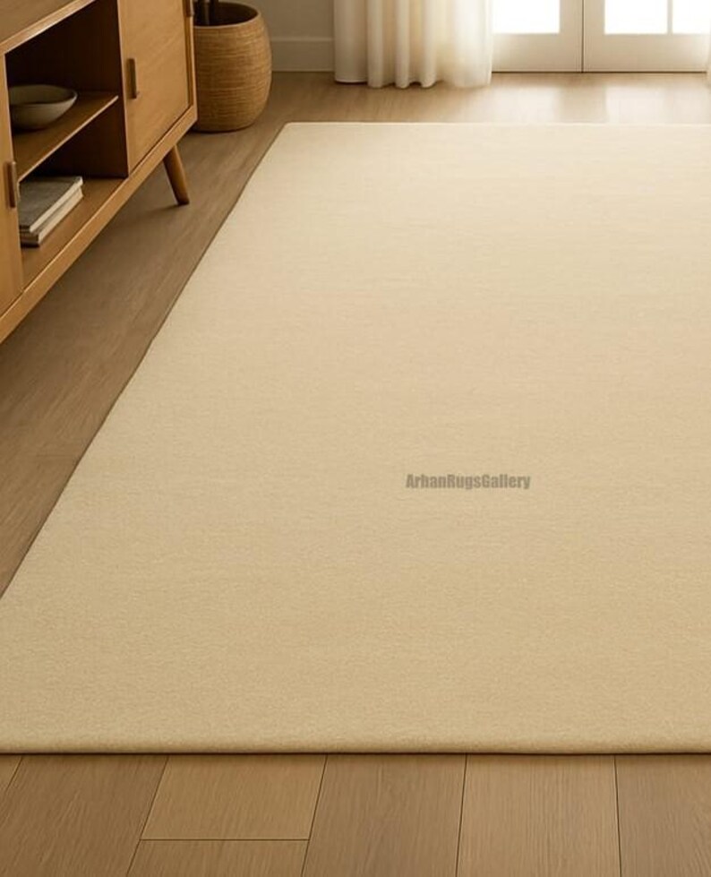Hand-tufted Solid Wool Rug, Minimalist Beige Area Carpet | Soft Neutral ...