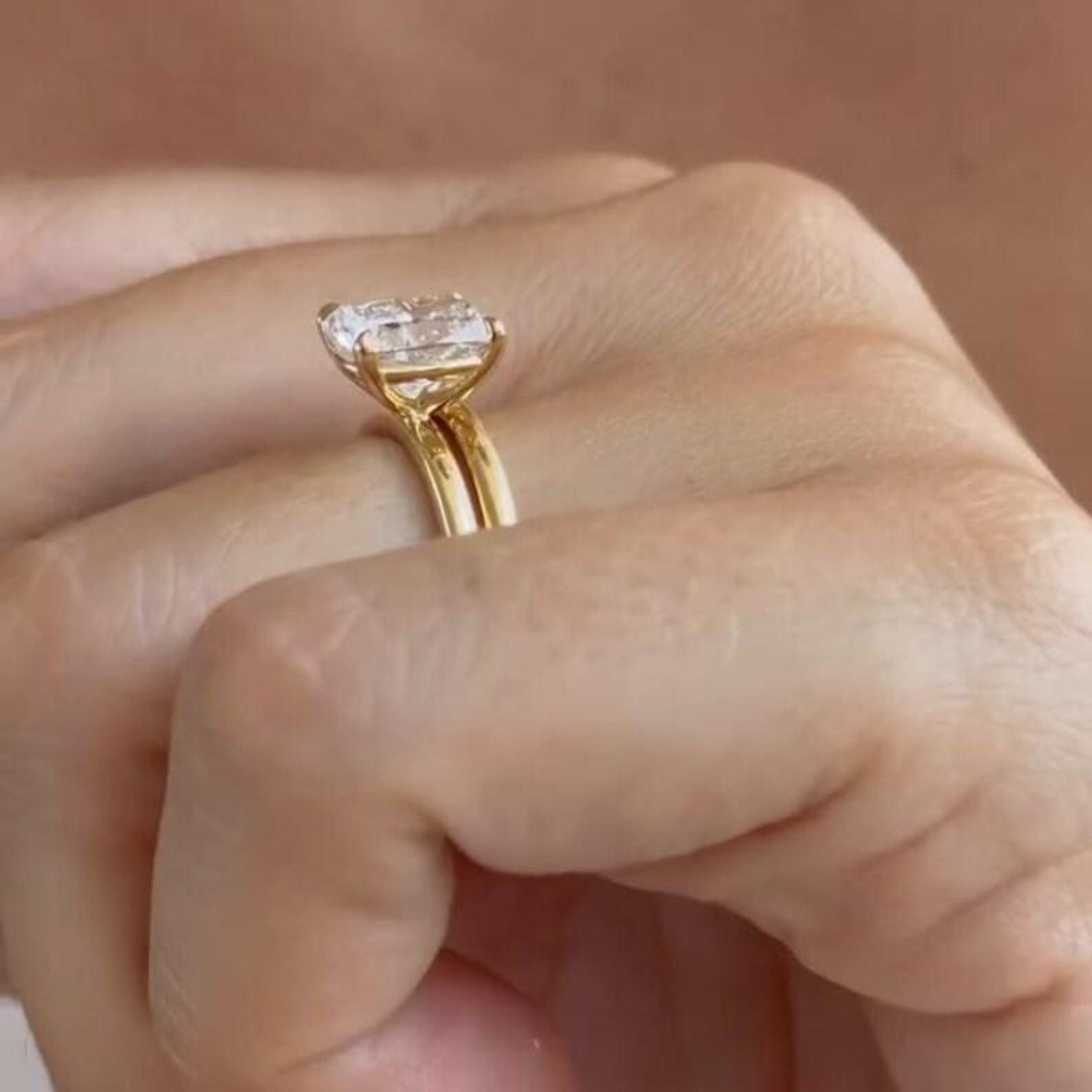 Elongated Cushion Cut Moissanite Engagement Ring Set, Long Cushion Cut ...