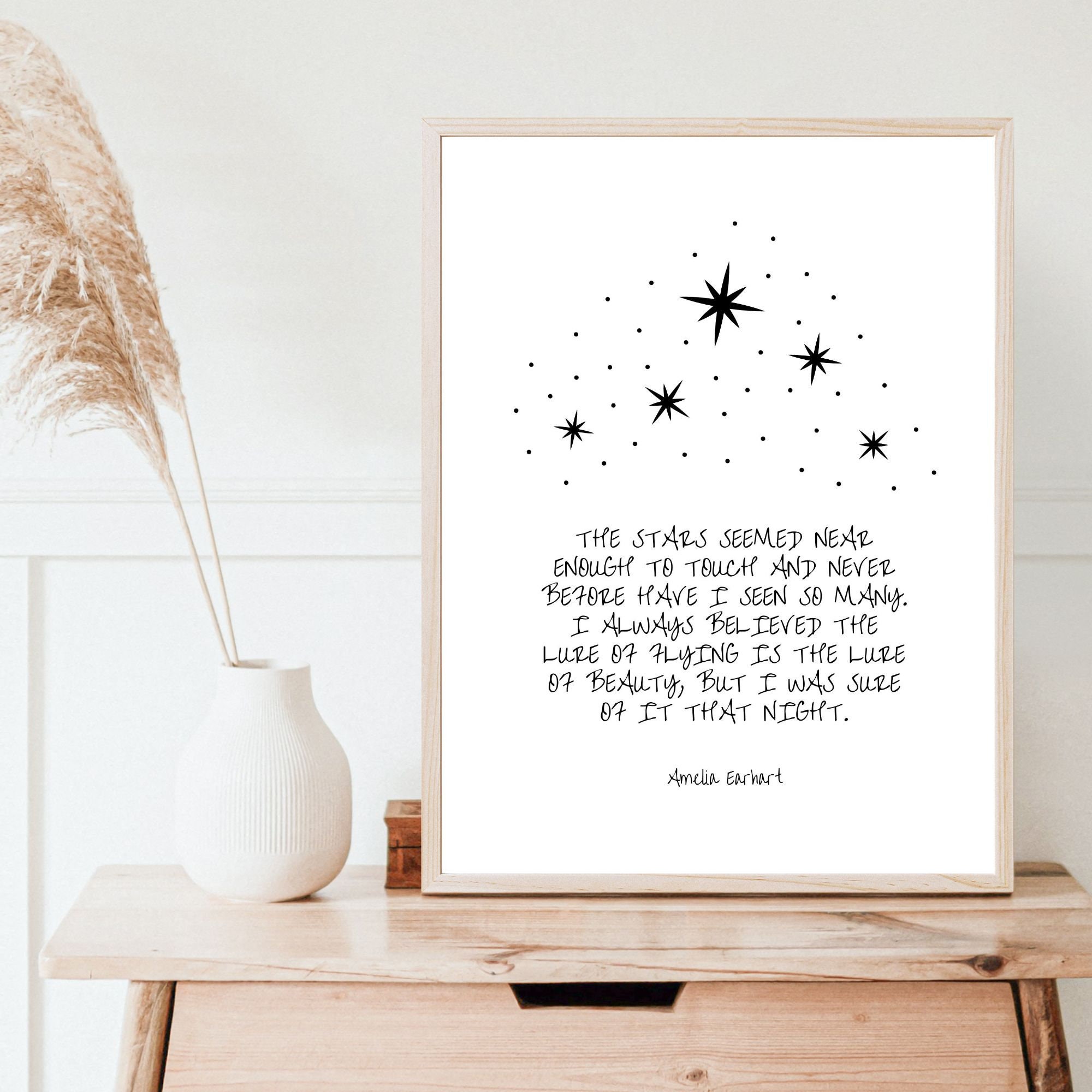 Amelia Earhart Life Quote Wall Art | Printable Black and White Stars ...