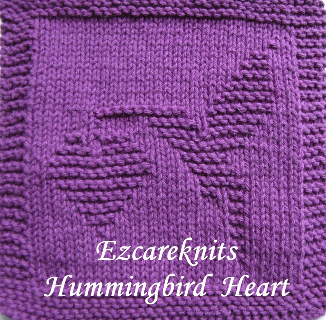 Knitting Pattern HUMMINGBIRD HEART, Blanket Square, Washcloth, Spa ...