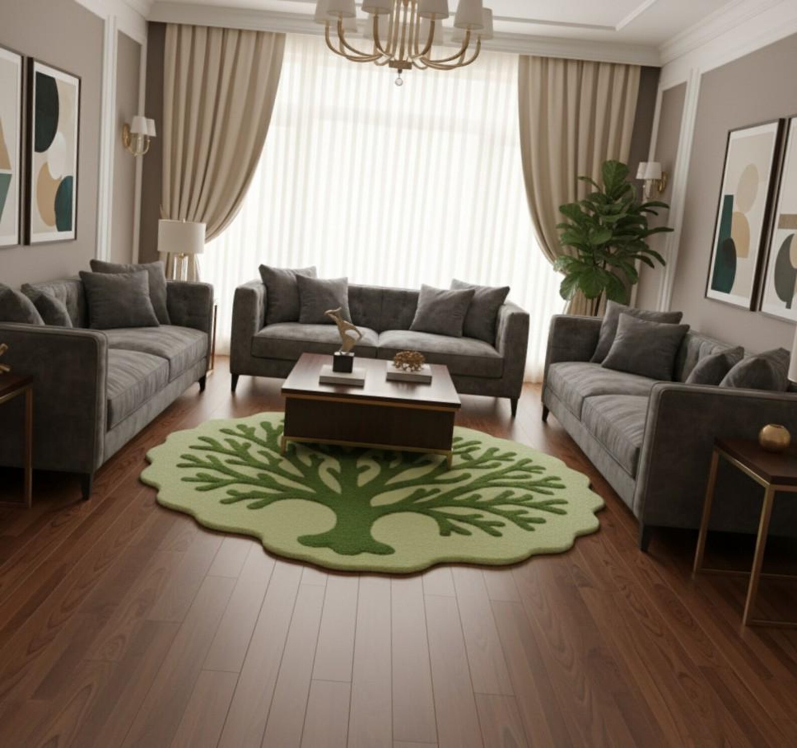 Tree-shaped Kids Rug – Hand-tufted Nature Play Mat | Green Abstract ...