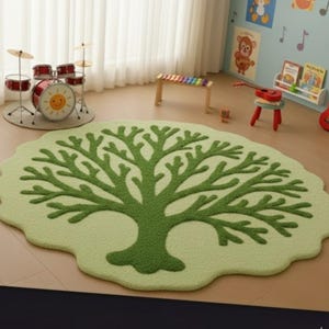 Tree-shaped Kids Rug – Hand-tufted Nature Play Mat | Green Abstract ...