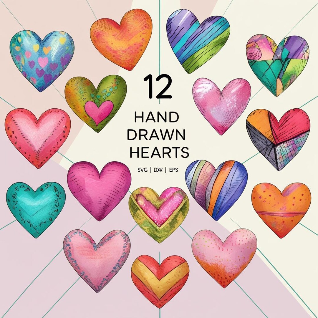 12 Hand Drawn Valentine Hearts SVG PNG Bundle – Cute Clipart Files for ...