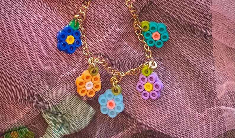 Kawaii Floral Perler Necklace & Bracelet Set | Handmade Bead Jewelry ...