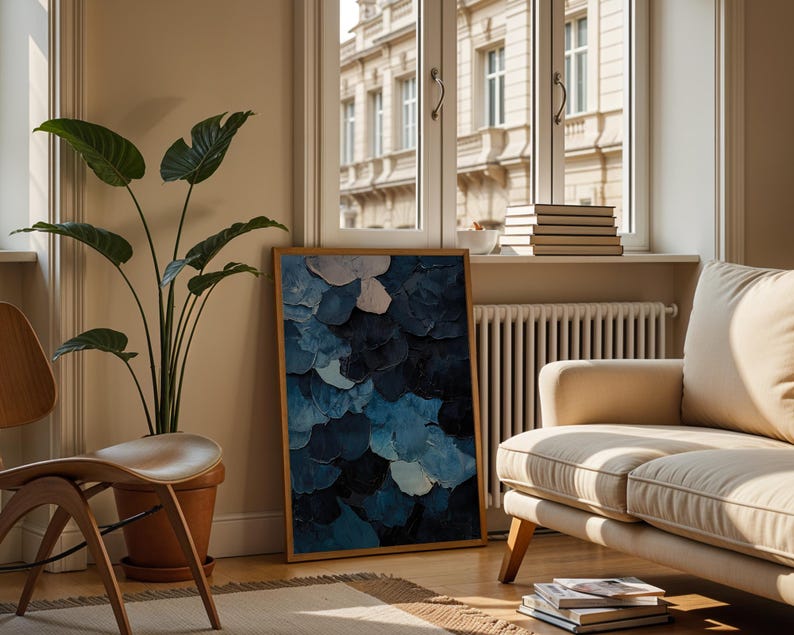 Blue Abstract Art Print: Textured Ocean Painting, Modern Wall Decor - Etsy