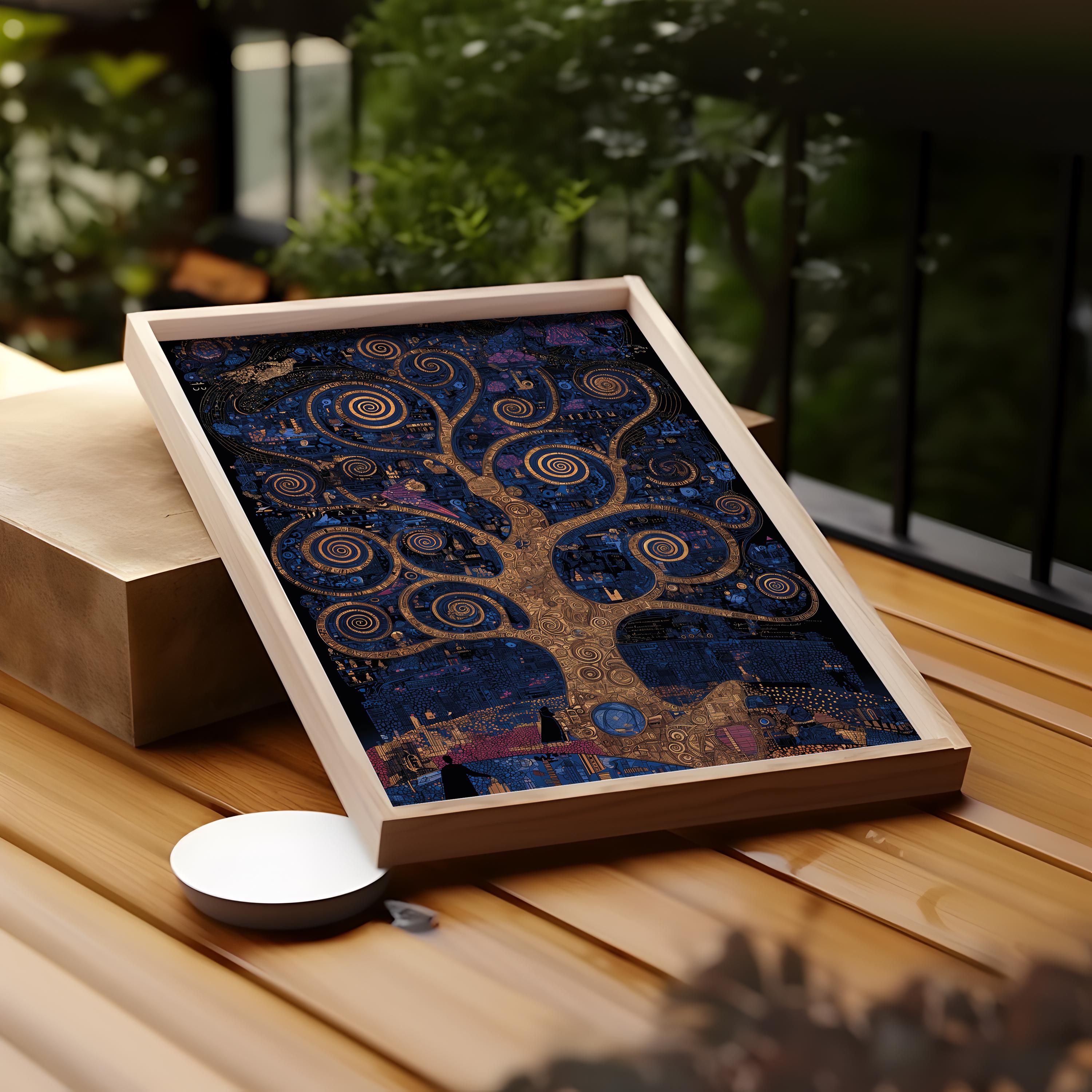 Tree Art Print: Golden Swirls, Starry Night - Etsy