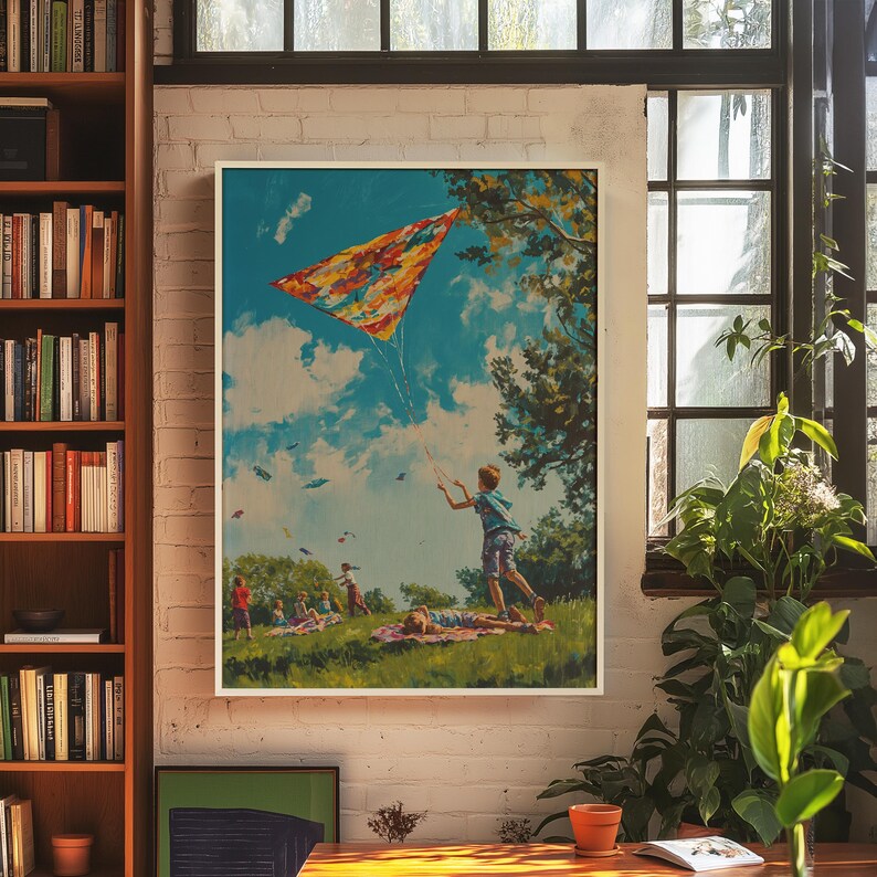 Kids Kite Flying Print: Wholesome Childhood Art - Etsy