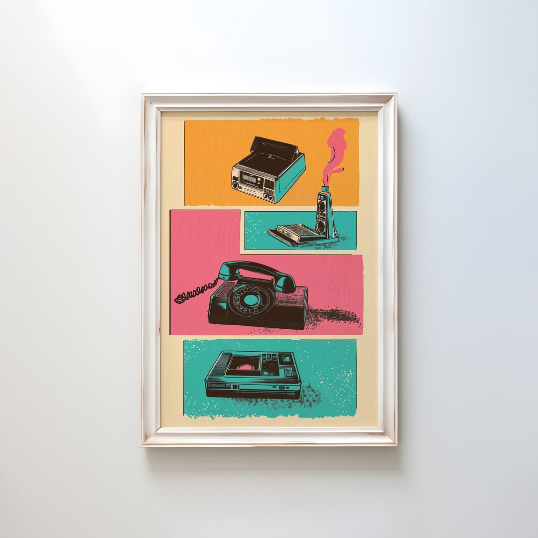 Retro Tech Pop Art Print | Vintage Electronics With Bold Colors | Funky ...