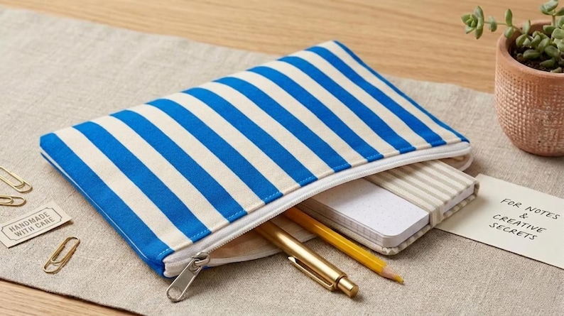 Customizable Handmade Striped Canvas Pouch Original - Any Color - Etsy