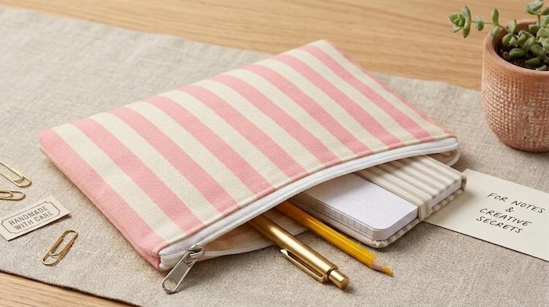 Customizable Handmade Striped Canvas Pouch Original - Any Color - Etsy