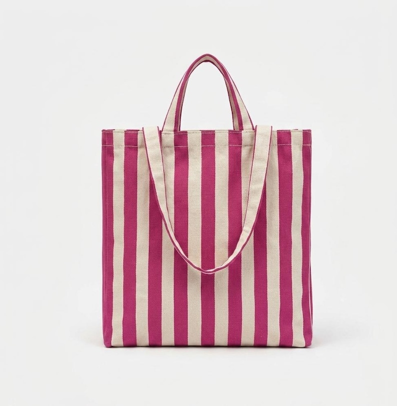 Customizable Handmade Striped Canvas Tote Bag Original - Any Color - Etsy
