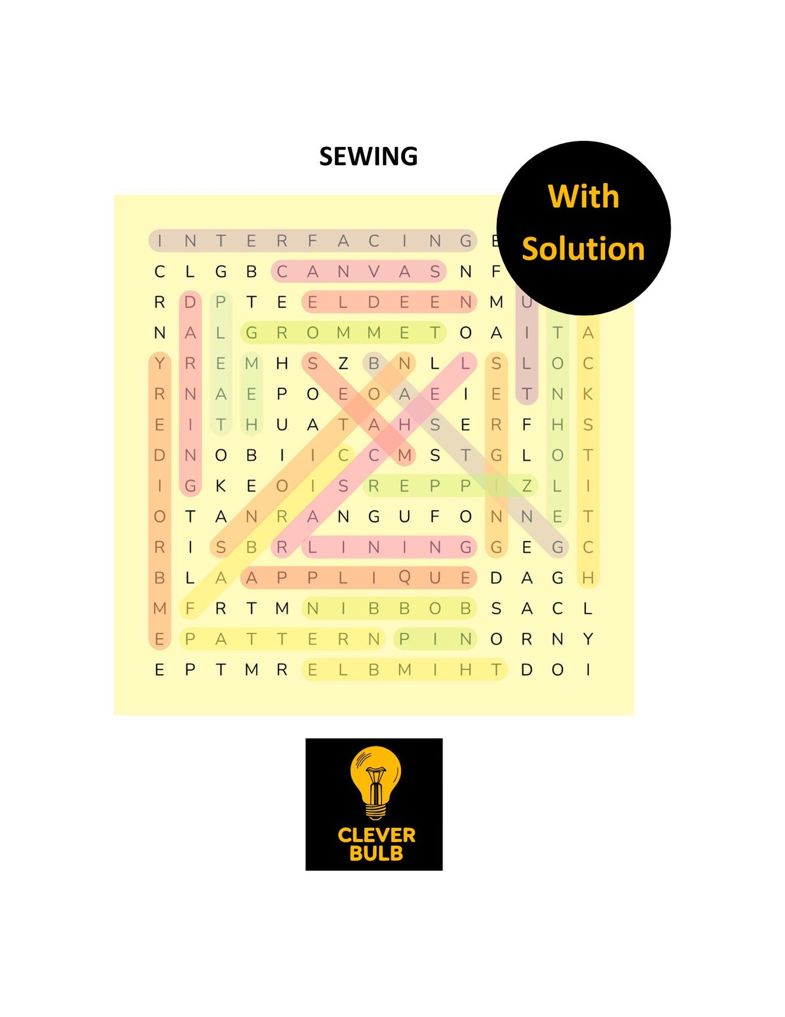 Sewing Word Search Puzzle With Solution Digital Download - Etsy