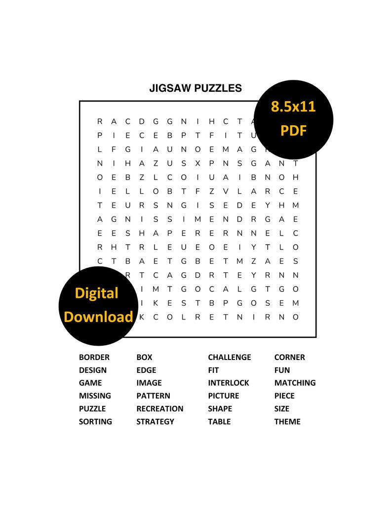Jigsaw Puzzles Word Search Puzzle With Solution Digital Download - Etsy
