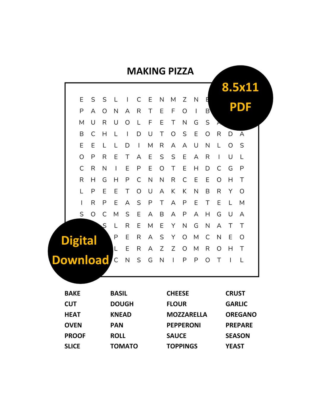 Making Pizza Word Search Puzzle With Solution Digital Download - Etsy