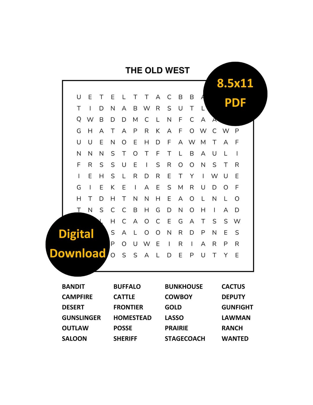The Old West Word Search Puzzle With Solution Digital Download - Etsy