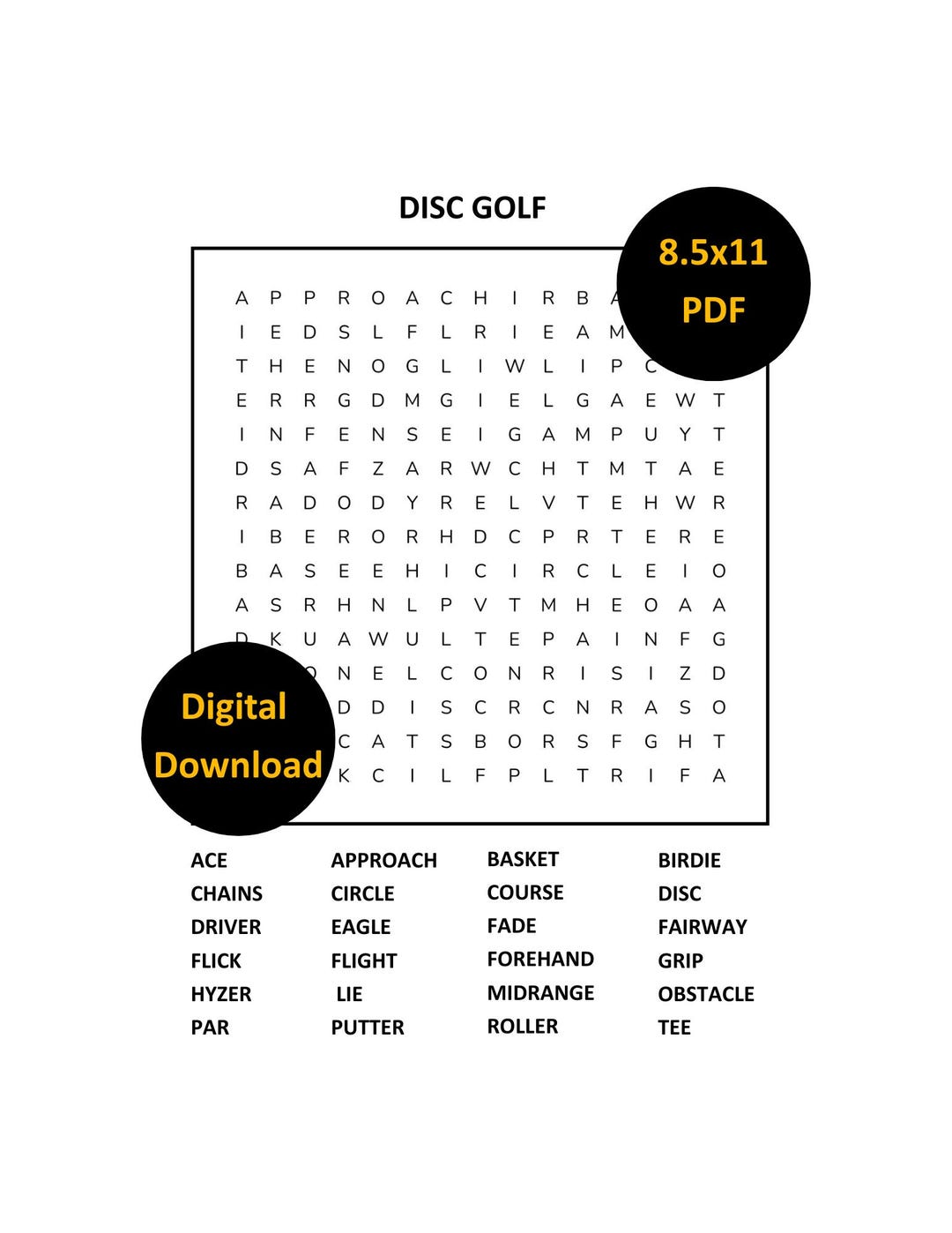 Disc Golf Easy to Read Word Search Puzzle With Solution Digital ...