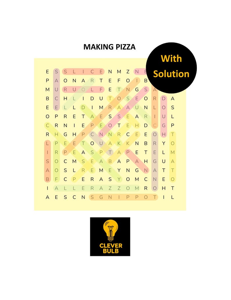 Making Pizza Word Search Puzzle With Solution Digital Download - Etsy