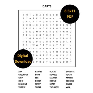 Darts Word Search Puzzle With Solution Digital Download - Etsy